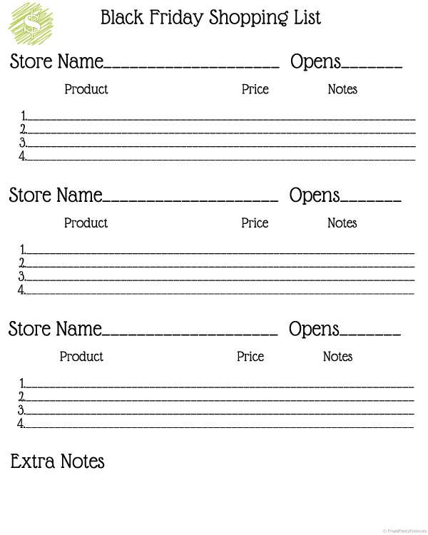 Free Printable Black Friday Shopping List